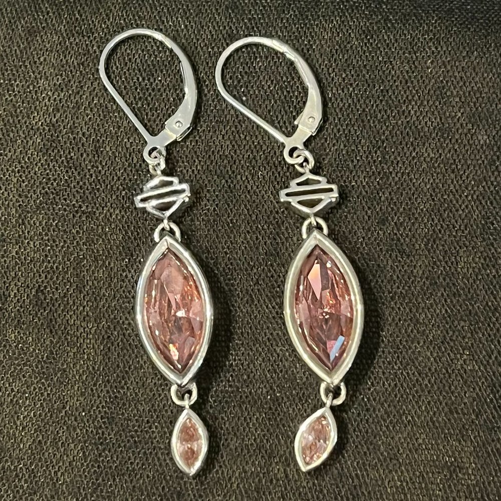 Harley Davidson Sterling Silver Marquee Earrings - Gem